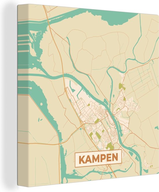 Canvas Schilderij Plattegrond - Kampen - Vintage - 20x20 cm ...