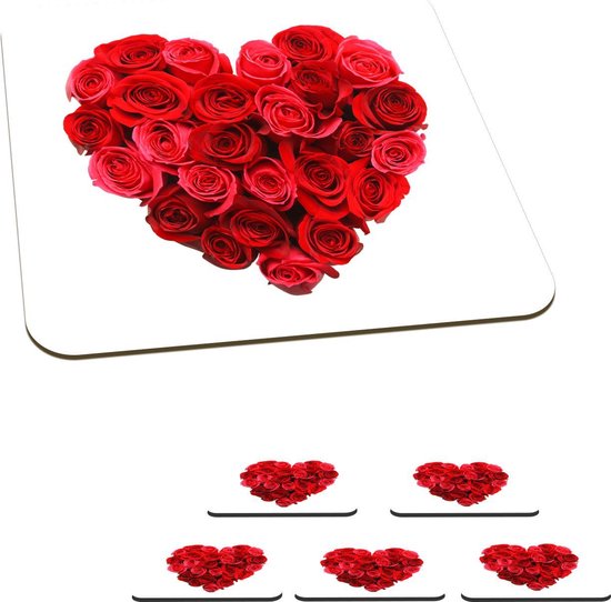 Onderzetters voor glazen - Rozen - Rood - Hart - 10x10 cm ...