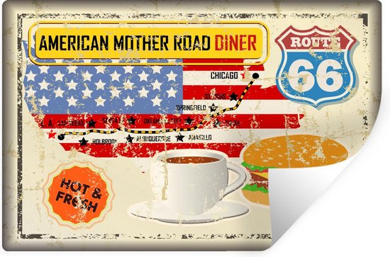 Muurstickers - Sticker Folie - Amerika - Vintage - Route - Tekening ...
