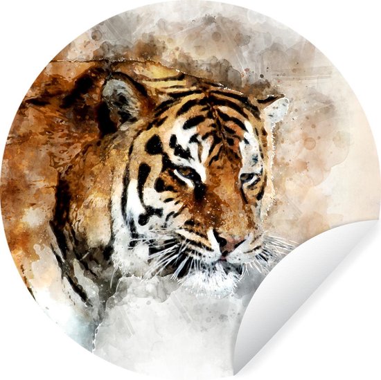 WallCircle - Muurstickers - Behangcirkel - Tijger - Schilderij - Wit - ⌀ 140 cm -... | bol