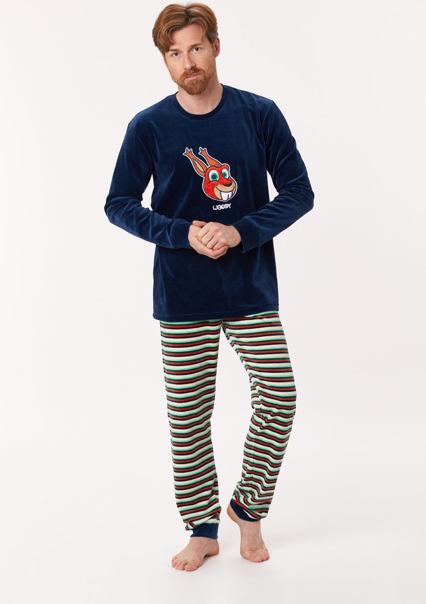 Woody pyjama velours jongens/heren - donkerblauw - eekhoorn - 222-1-PLC ...