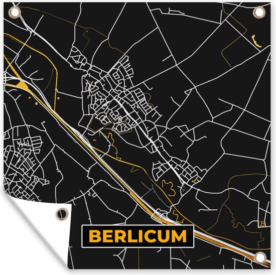 Tuin poster Kaart - Goud - Berlicum - Plattegrond - Stadskaart - 200x200 cm - Tuindoek | bol