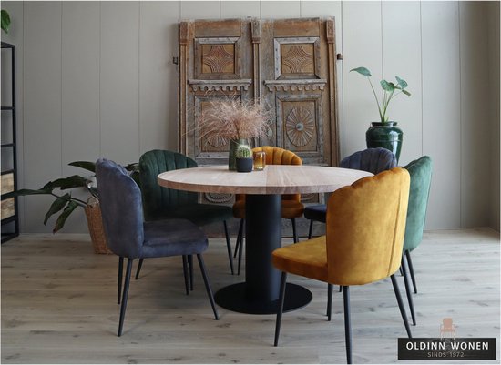 Old Inn - Table de salle à manger ronde en Chêne avec pied colonne ...