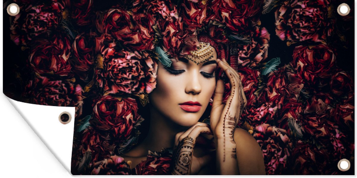 Affiche de jardin Femme - Fleurs - Henné - Portrait - 80x40 cm ...