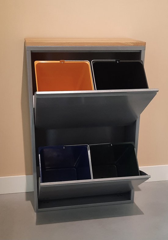 Vuilnisbak - afvalbak - afvalkast voor afvalscheiding - 4 emmers van 16 ...