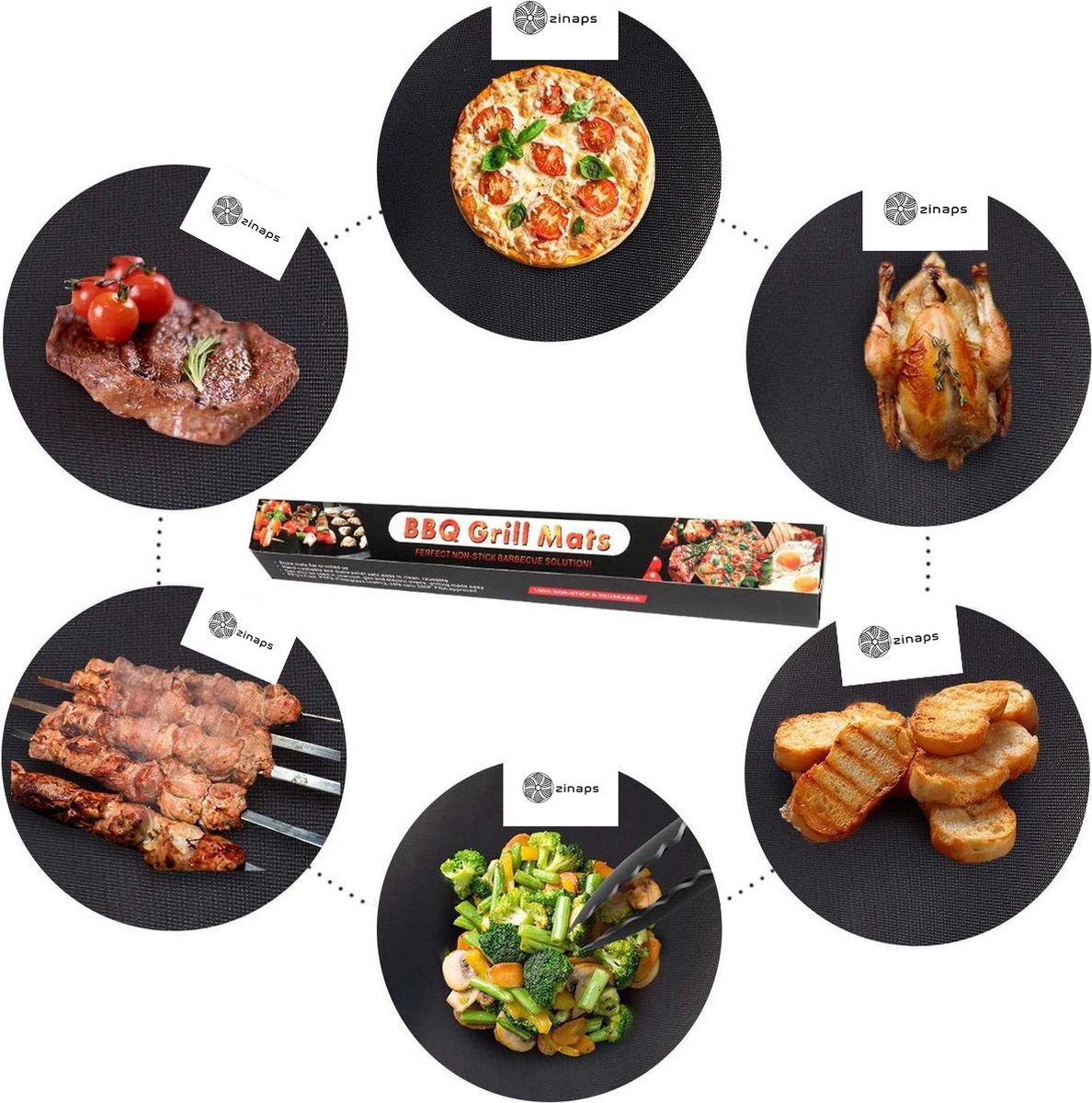 BBQ MATJE Grill Mat - Zinaps Grill Mat 50 x 40 cm BBQ 5 Stuk Set - PTFE Glasvezel... | bol.com