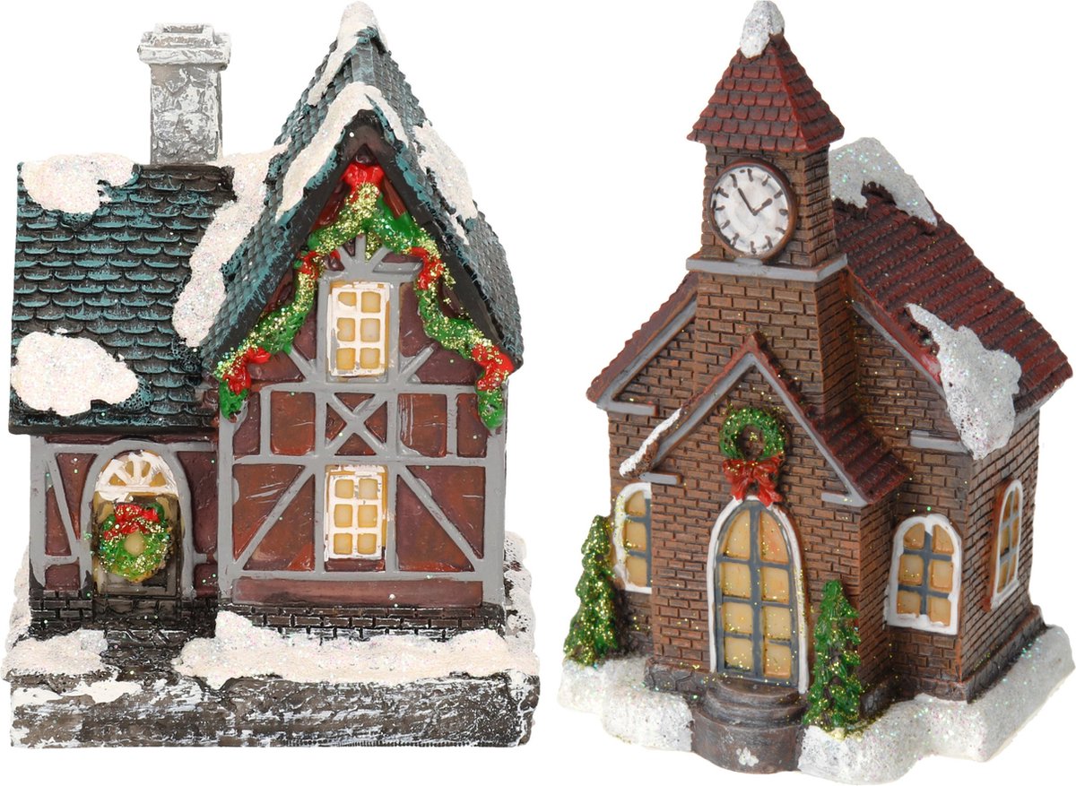 2x Maisons de Noël / Village de Noël avec éclairage 13 cm - Les ...