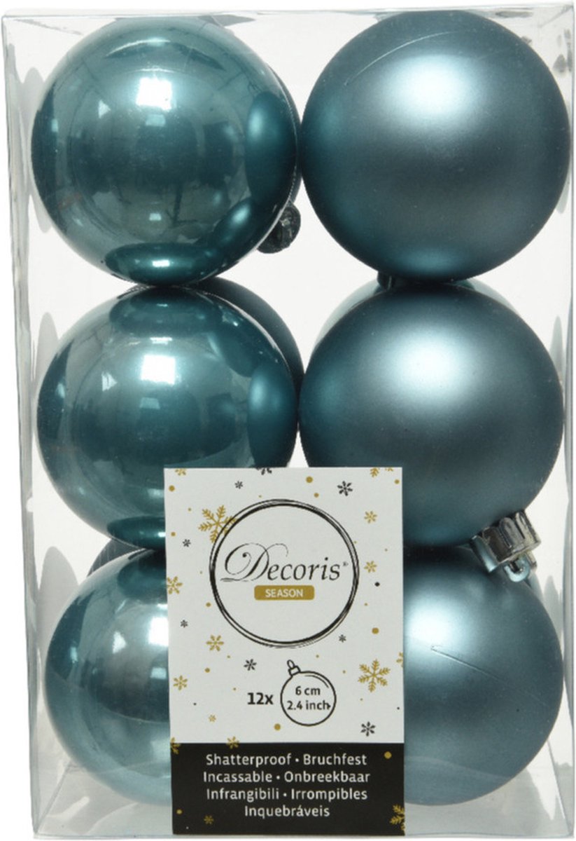 Kerstversiering kunststof kerstballen kleuren mix ijsblauw/parelmoer ...