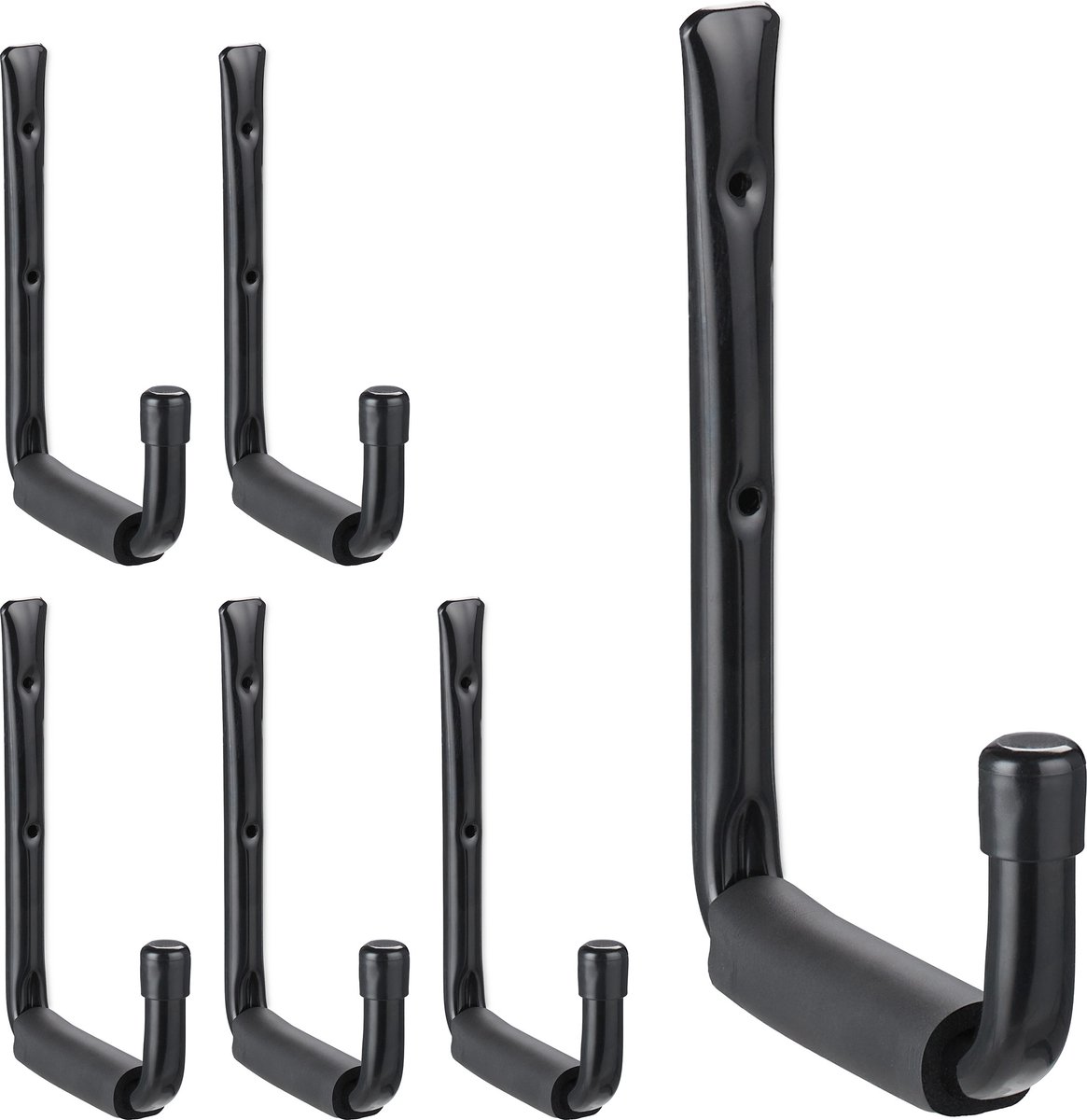 Relaxdays wandhaken gereedschap - set van 6 - zwarte ophanghaken garage ...