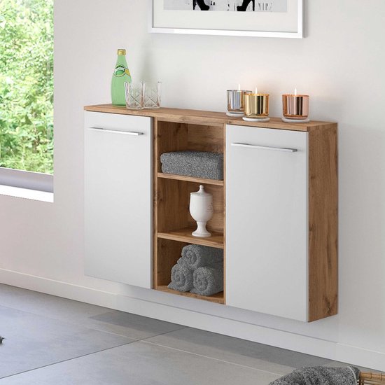 Badkamerkast Sefa 90cm 2 deuren - eik/wit | bol.com