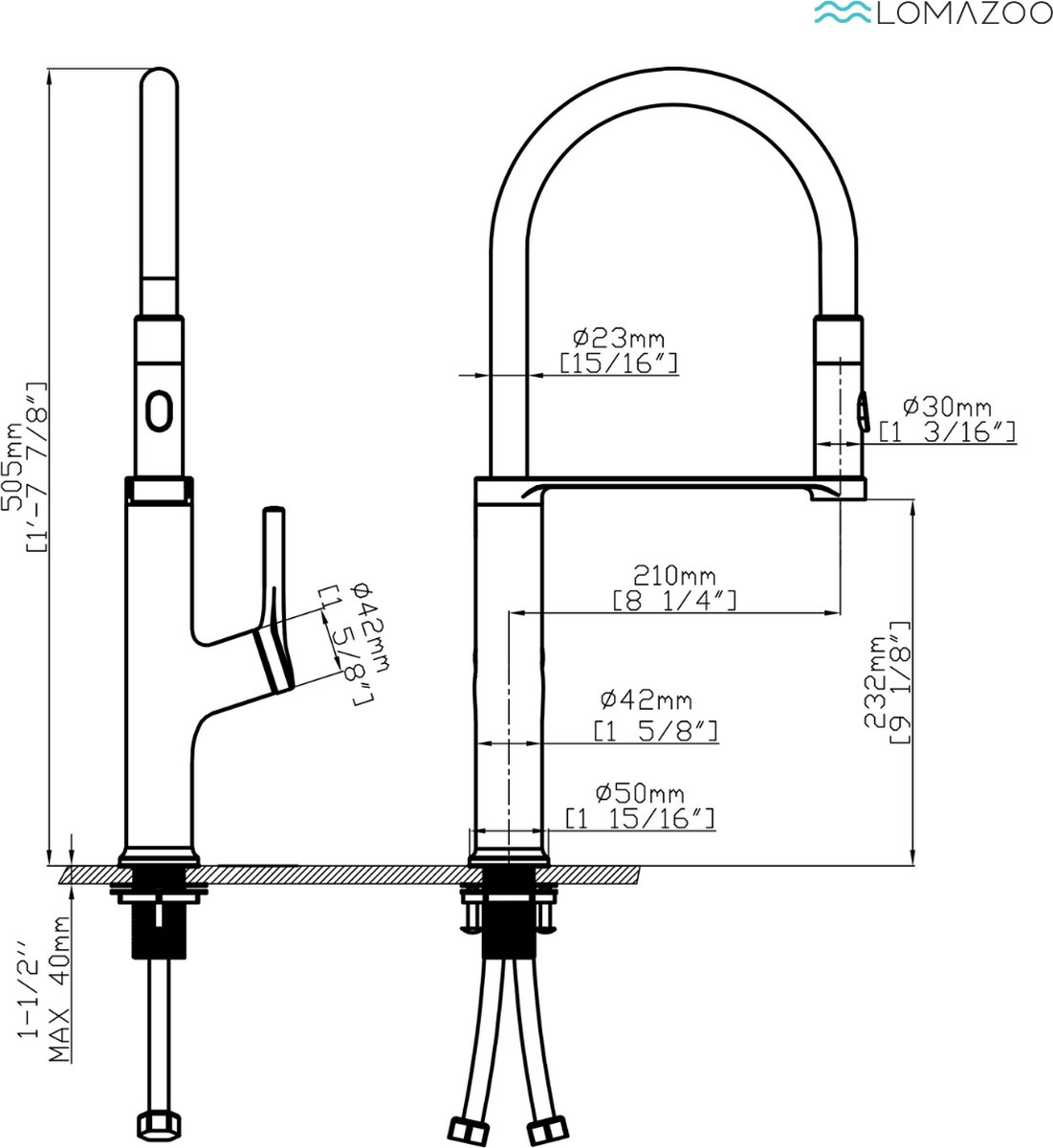 LOMAZOO Premium - Keukenkraan Met Uittrekbare Uitloop - Keukenkraan Zwart Uittrekbaar... | bol.com