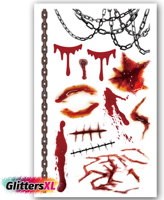 GlittersXL - Temporary Halloween Tattoo #6 littekens hechtingen eng ...