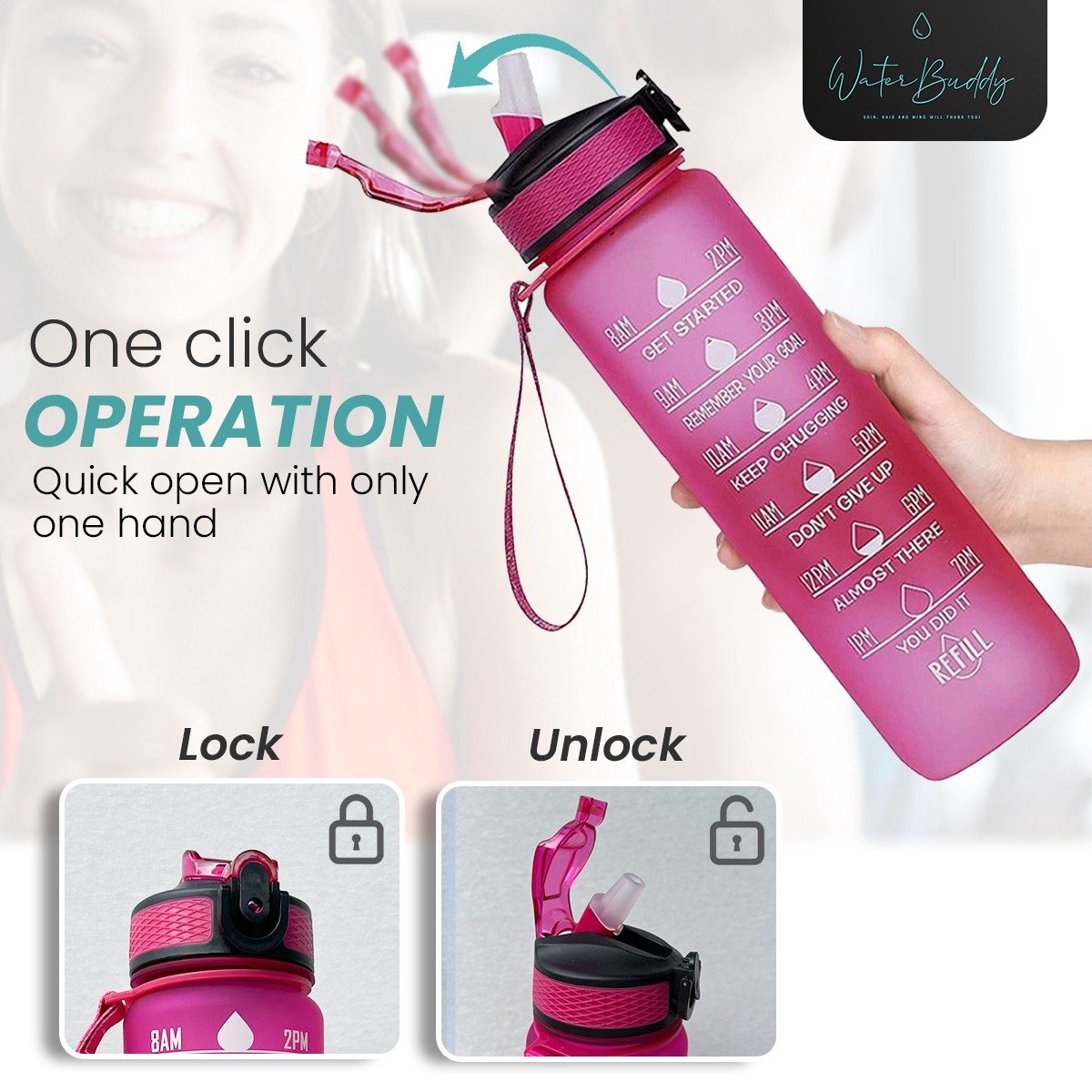 WaterBuddy waterfles - Waterfles met tijdmarkering - Motivatie ...