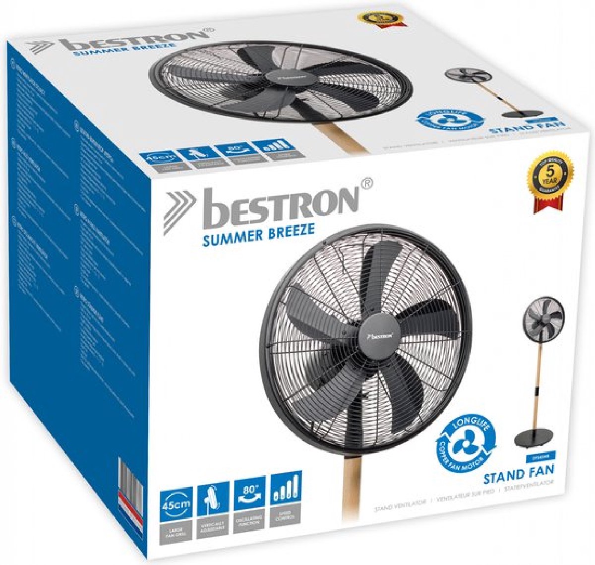 Bestron Statiefventilator met 3 snelheidsstanden, Ventilator met 80¬∞ ...