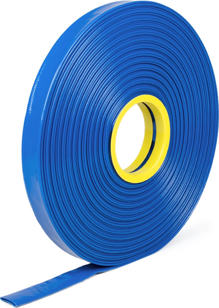 Verstevigde platte waterslang | Rol 50m | Ø 35mm | Incl. 2x Slangklem ...