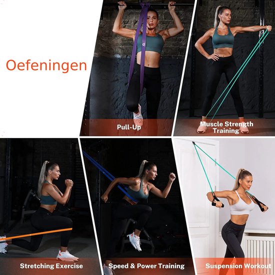 16 Delige - Fitness Banden Set - Optrek Banden Set - Inclusief 9 ...