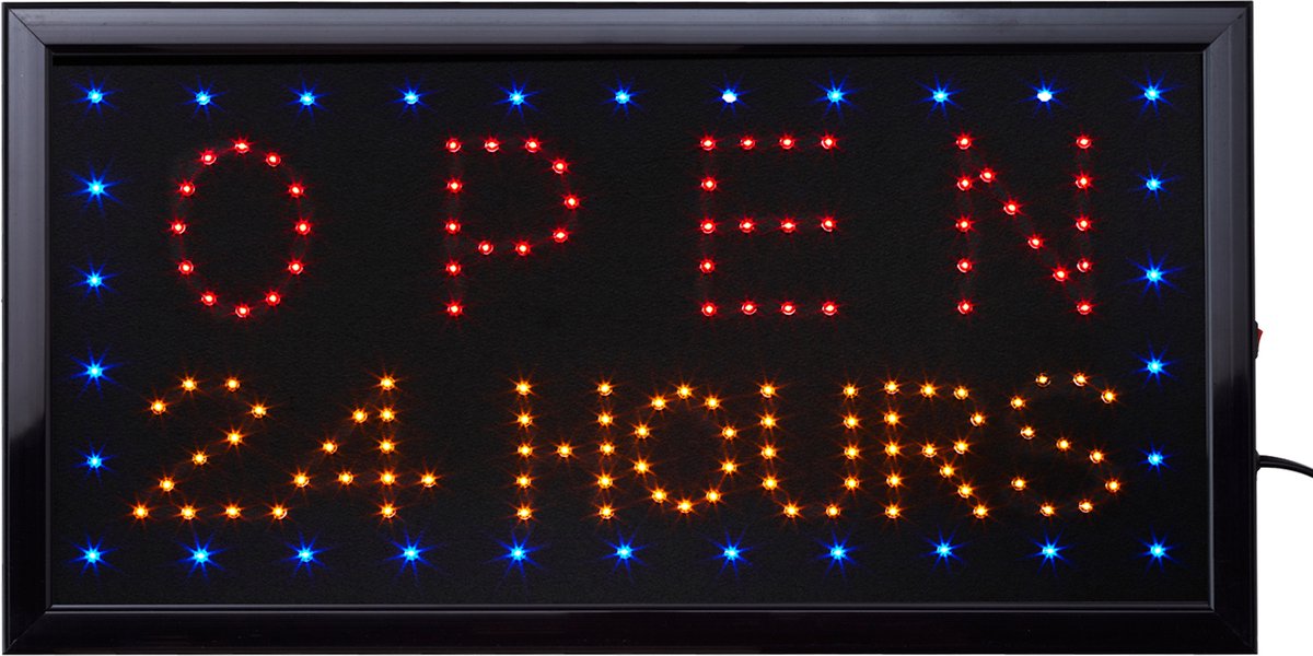Led bord - Led sign – Open 24 hours - 50 x 25cm - Led verlichting - Bar ...
