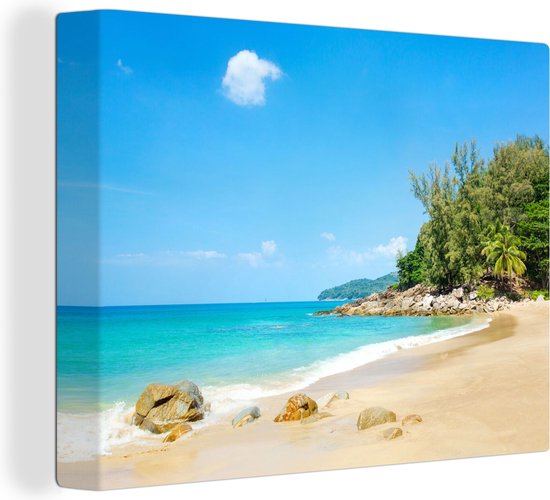 Canvas schilderij 160x120 cm - Wanddecoratie Strand - Zee - Planten - Tropical -... | bol