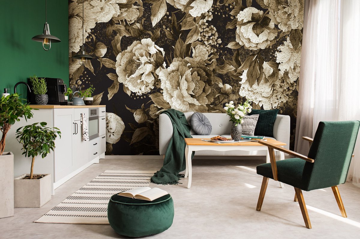 Fotobehangkoning - Behang - Fotobehang - Bloemen - Retro Rozen ...