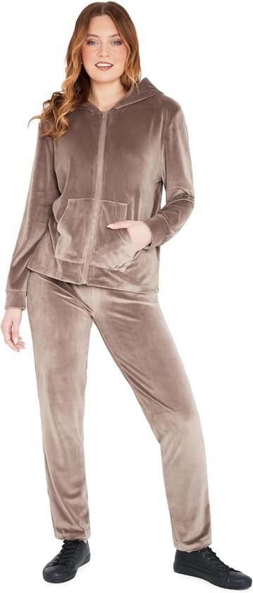 Dames Velours Trainingspak met Ritssluiting en Capuchon - 2-delige ...