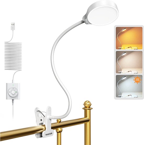 NAXSIR Tafellamp LED - Flexibel Klemlamp (voor Boek/Bed ...