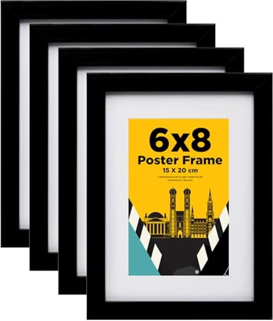 Zwarte fotolijst 15 x 20 cm - set van 4 - Houten lijst met acrylglas ...