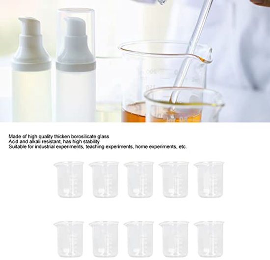 10 PCS Scientific Glass Cups 50 Ml Clear Measuring with Graduate Liquid ...