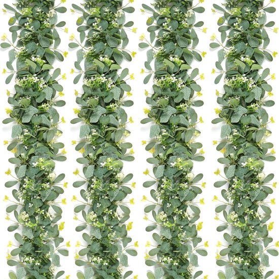 Kunstmatige Eucalyptus Slingers met Witte Bloemen - Set van 4 ...