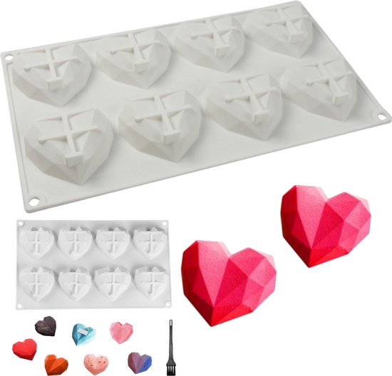 3D Silicone Hart Vorm - Voedselveilige Ovenvorm voor Hartjes & Ruiten ...