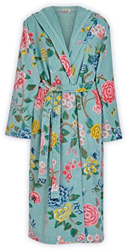 Hooded Velour Bathrobe with Flower Patterns | bol