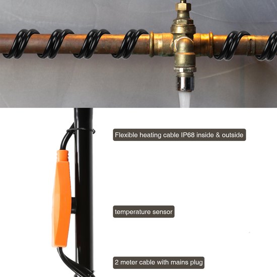 12m 192W Verwarmingskabel met Thermostaat - Vorstbeveiliging IP68 ...