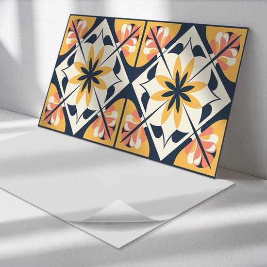 Wallfluent Vinyl Wandpaneel - Bloemenpatroon in een ruit Vinyl ...