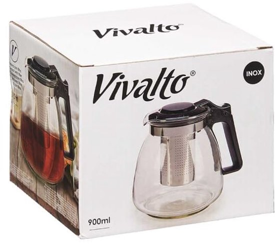 Grote glazen theepot met roestvrijstalen filter - 900 ml ...