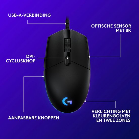 gaming muis met aanpasbare RGB-verlichting, 6 programmeerbare knoppen ...
