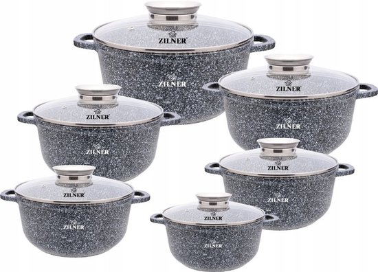 Zilner Premium Marmite Set Grijs 12 Delig met Aroma Knop | bol