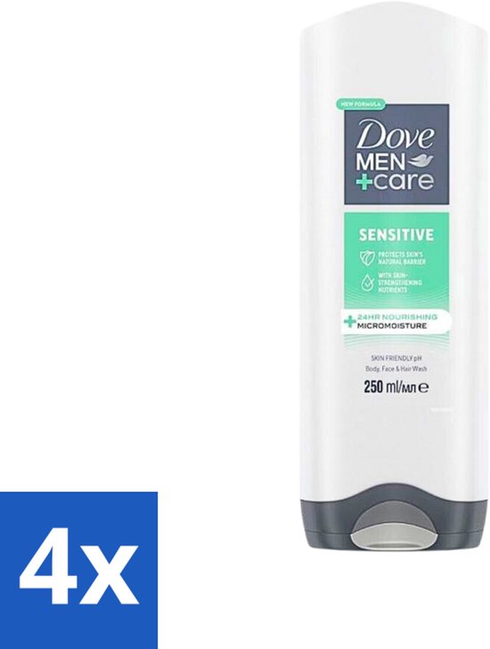 4 x Dove Men+Care - Sensitive - Douchegel 3-in-1 - Verzorgend - 250 ml ...