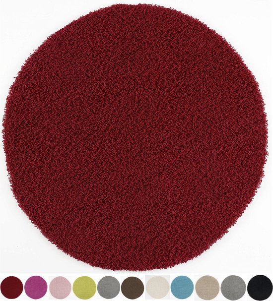 Balais Shaggy Plus Rond Effen Hoogpolig Vloerkleed Tapijt Rood - 150 CM ...