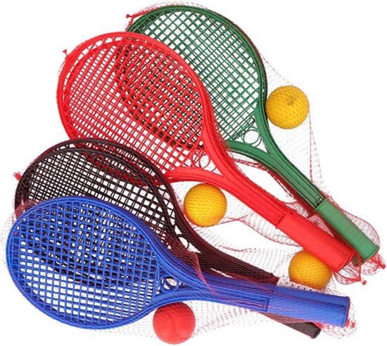 Tennis racket set met softbal - Blauw - Kunststof - 2-delig - 57 x 22 ...