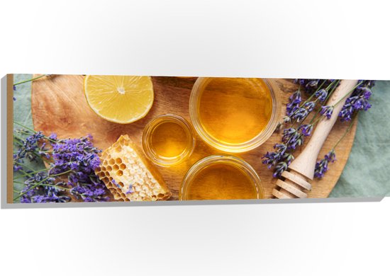 Hout - Houten Plateau met Verse Honing en Lavendel Bloemen - 120x40 cm ...