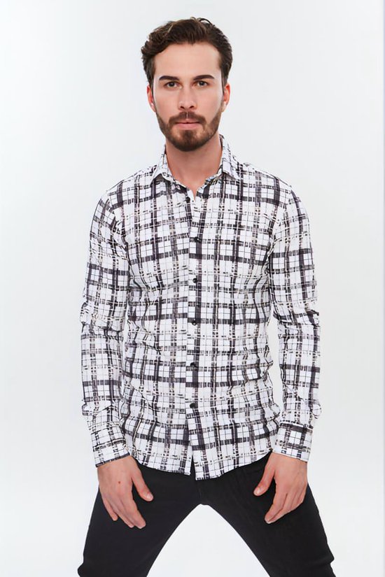 Web Blouse Overhemd Pique Slim Fit Wit Donkerblauw Geruit - L | bol.com