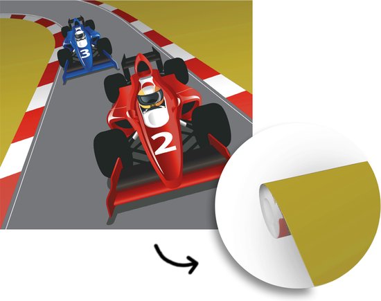 Behang - Fotobehang Illustratie van twee race auto's op een baan ...