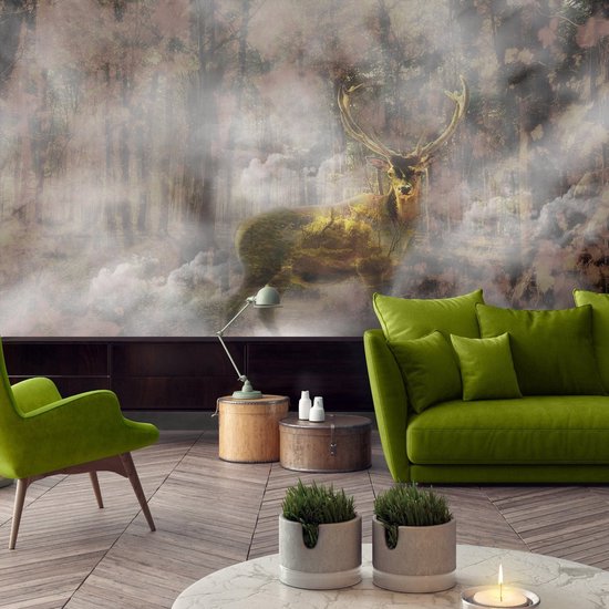 Fotobehang - Vlies Behang - Hert in het Mistige Bos - 208 x 146 cm | bol
