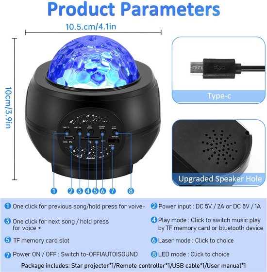 Sterren Projector - Galaxy Projector - Sterrenhemel - Met Bluetooth ...