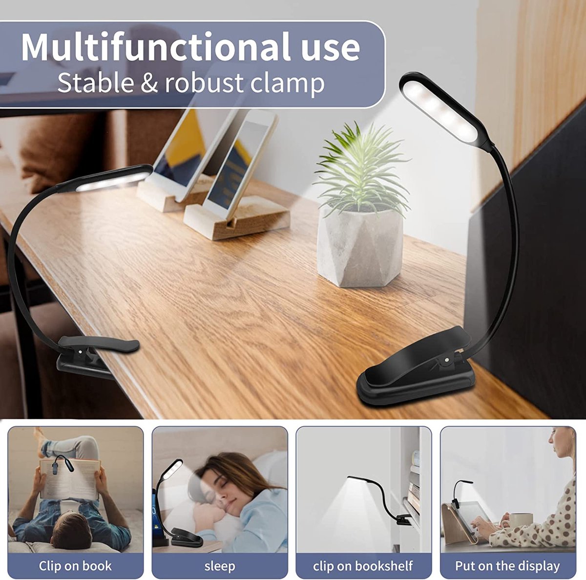 Leeslamp - Leeslampje voor boek – Draadloos - Bed Nachtkastje Leeslamp ...