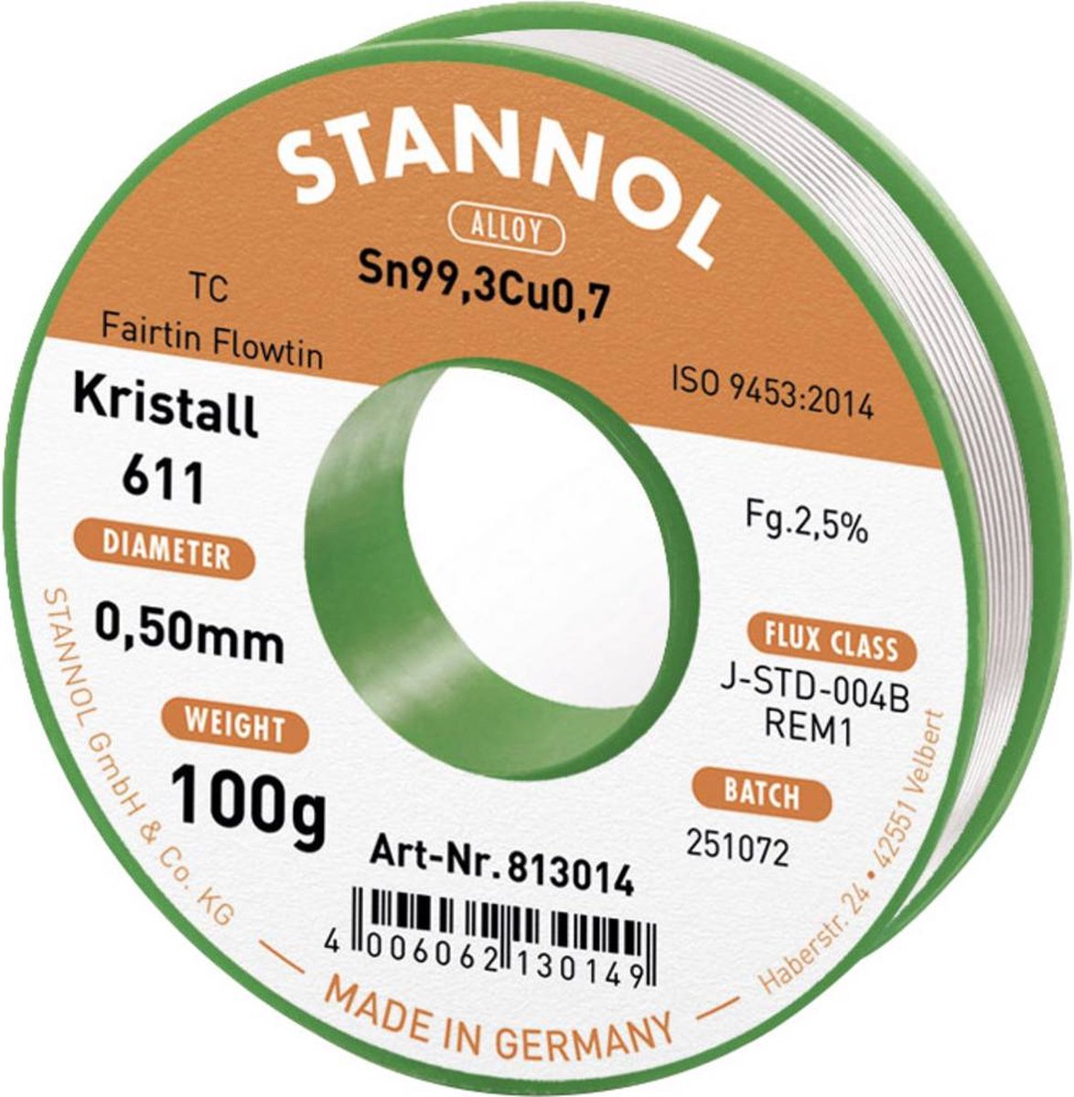 Stannol Kristall 611 Fairtin Soldeertin, loodvrij Loodvrij Sn99,3Cu0,7 ...