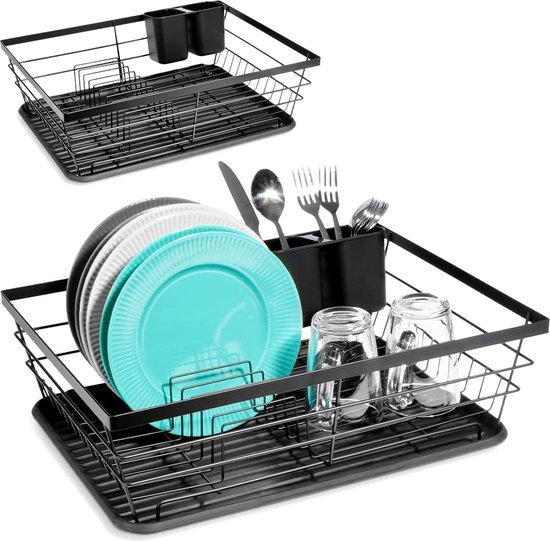 Vilde afdruiprek met bestekhouder, rek voor de vaat, van metaal en ...