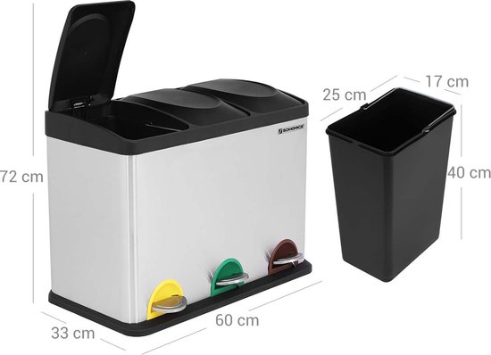 Homeza® Grote Afvalscheider 45 Liter (3 x 15 L) - Prullenbak - Afvalbak ...