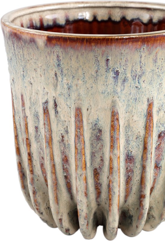 PTMD Holker Cream ceramic pot ribbed round L | bol.com