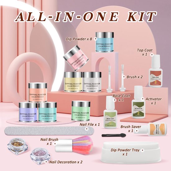 Dipping Powder Nailset - starter kit - Aanvul Kit - 8 kleuren - dip ...
