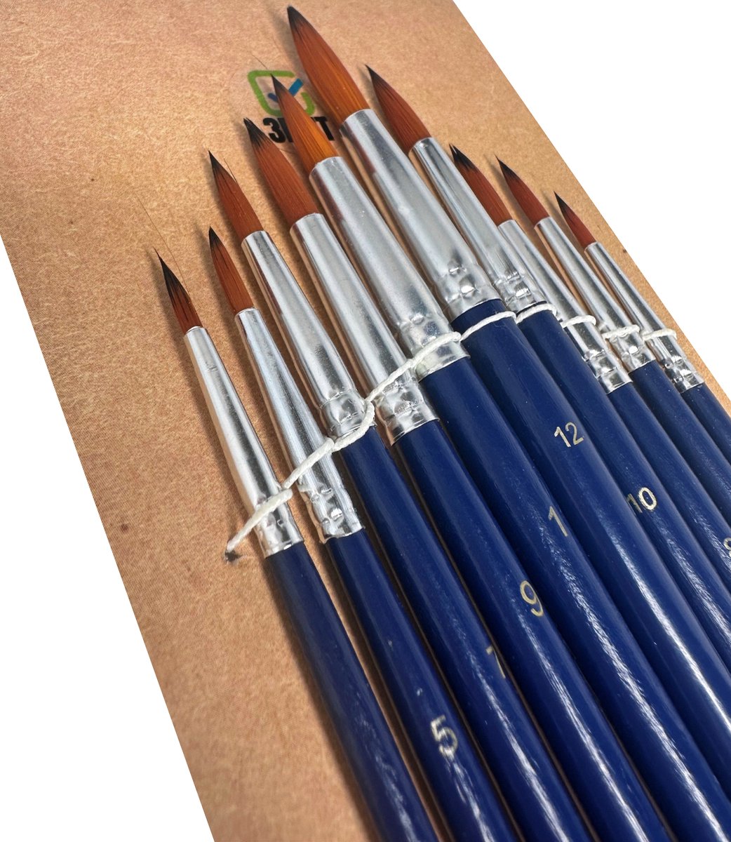 3 BMT acrylverf penselen ronde penselen - set van 10 - met koperen huls ...